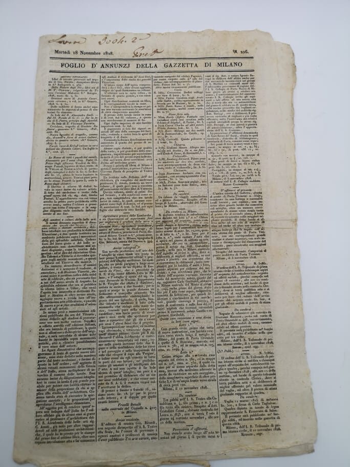 antico foglio d'annunzj della gazzetta di Milano 18 novembre 1828 ...